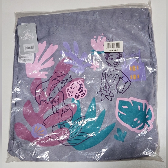 Disney | Accessories | Disney Princess Ariel Tiana Purple Drawstring ...